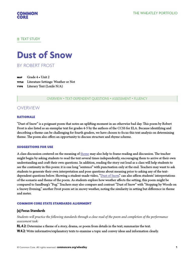 Dust of Snow | PDF | Common Core State Standards Initiative | Poetry
