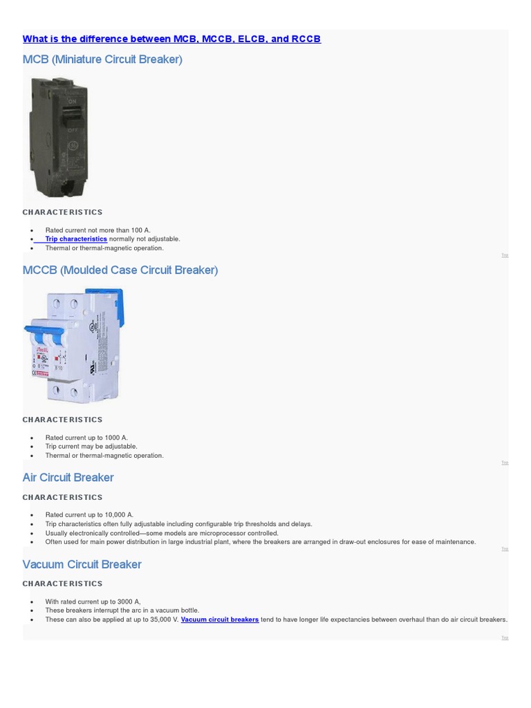MCB, MCCB, Elcb | PDF | Fuse (Electrical) | Electric Power