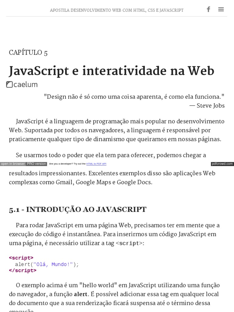 5 Javascript E Interatividade Na Web Pdf Script Java Html