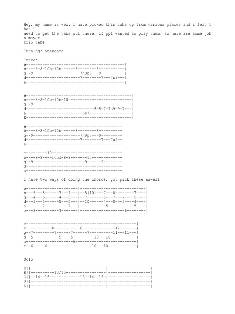 John Mayer's Gravity Guitar Tabs | PDF