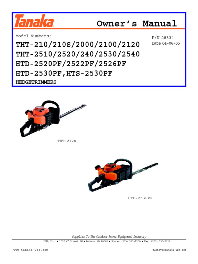 Comprehensive Owner's Manual for Tanaka Hedge Trimmers and Power Heads ...