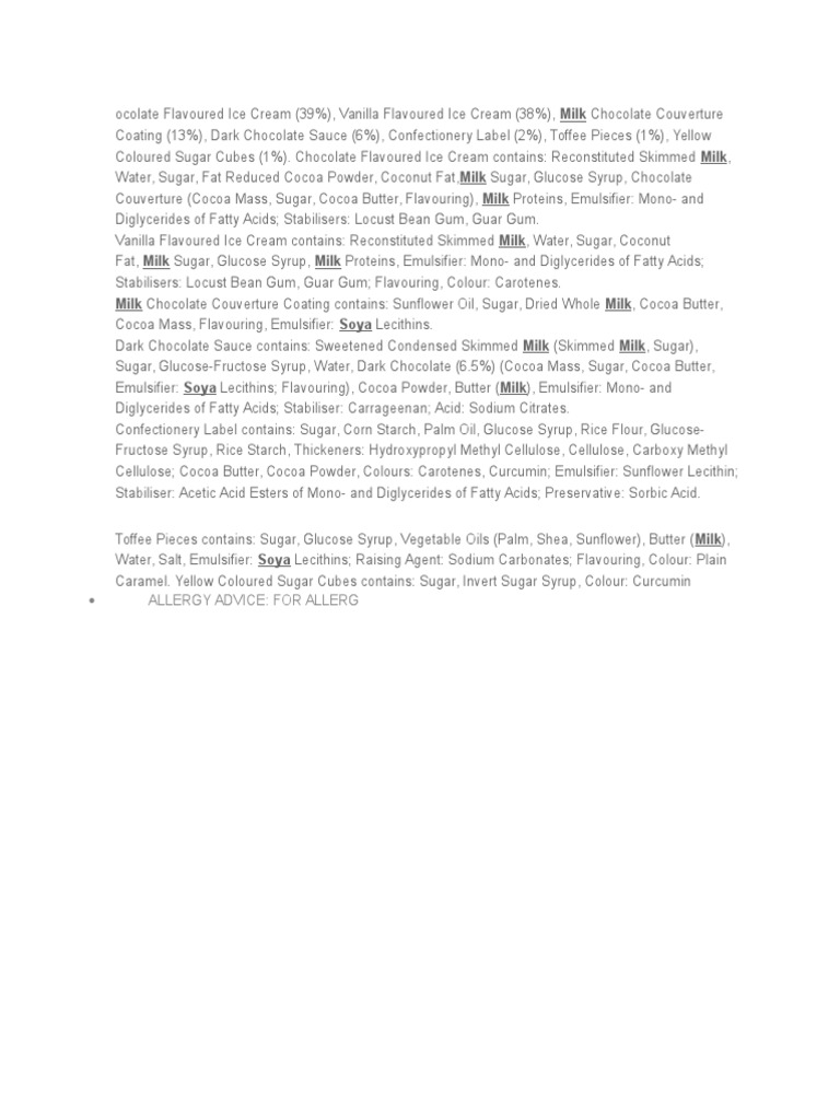 Chocolate Ice Cream Ingredients Overview | PDF