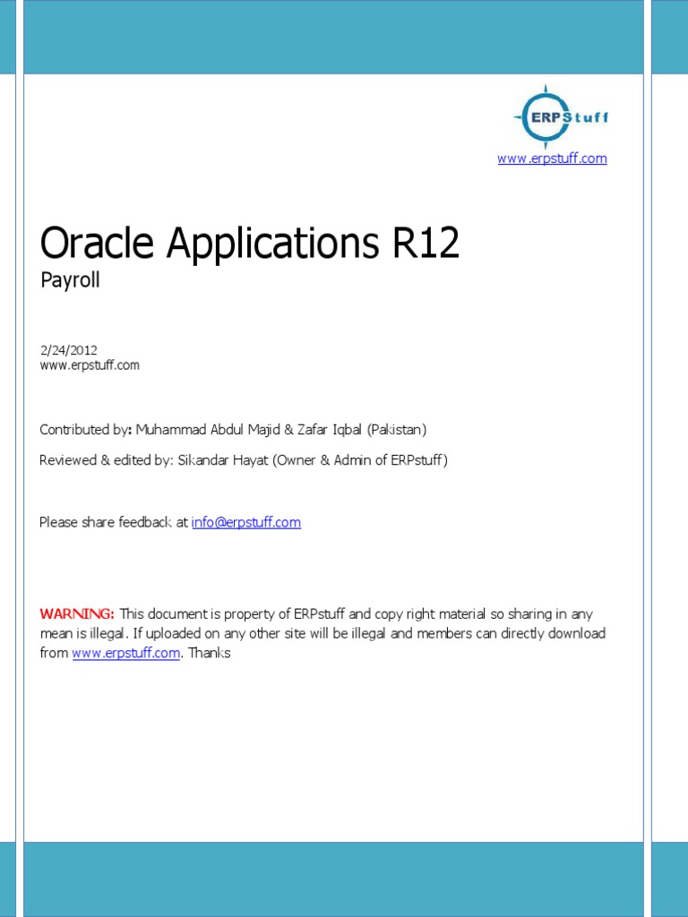 Oracle Applications R12 - Payroll Setups v1.2 | PDF | Accrual | Payroll