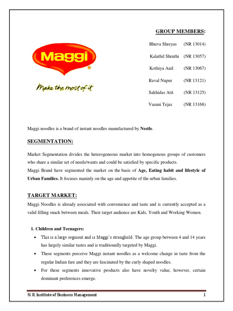 Group Project Report on Market Segmentation, Target Market ...