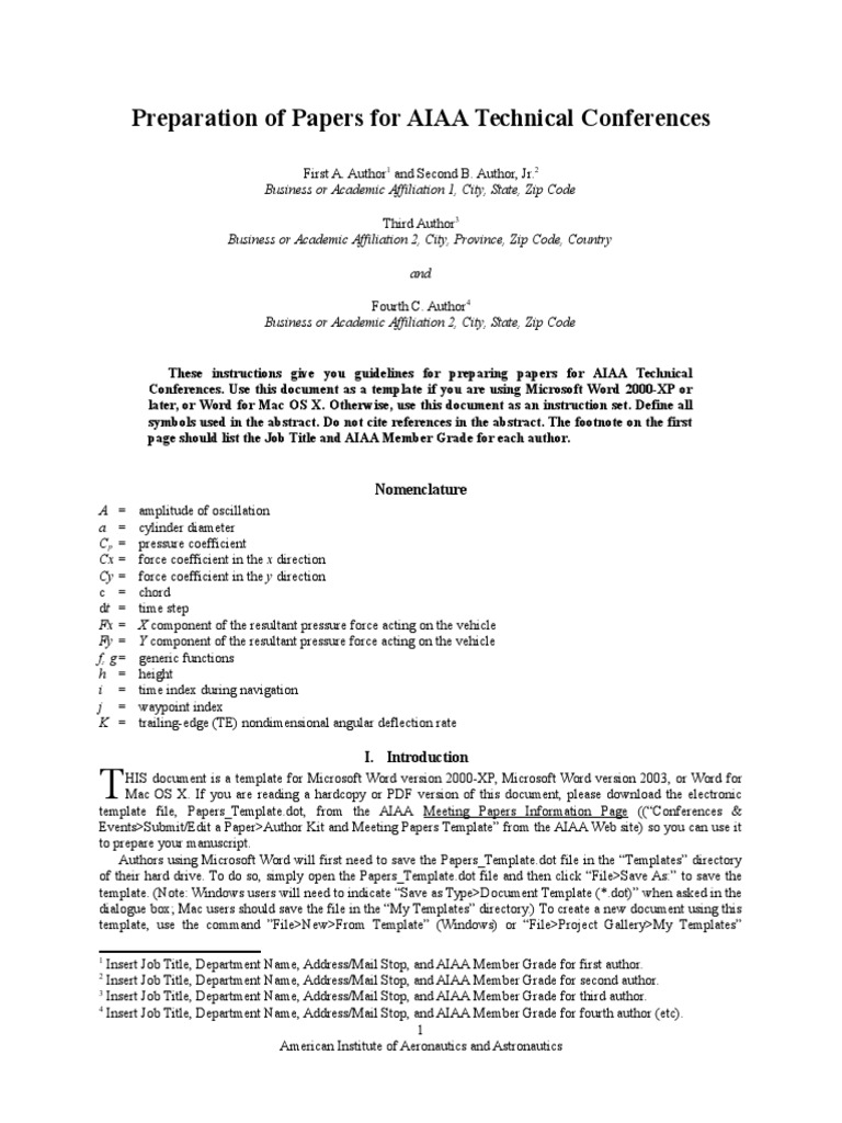 Preparation of Papers For AIAA Technical Conferences | PDF | Citation ...