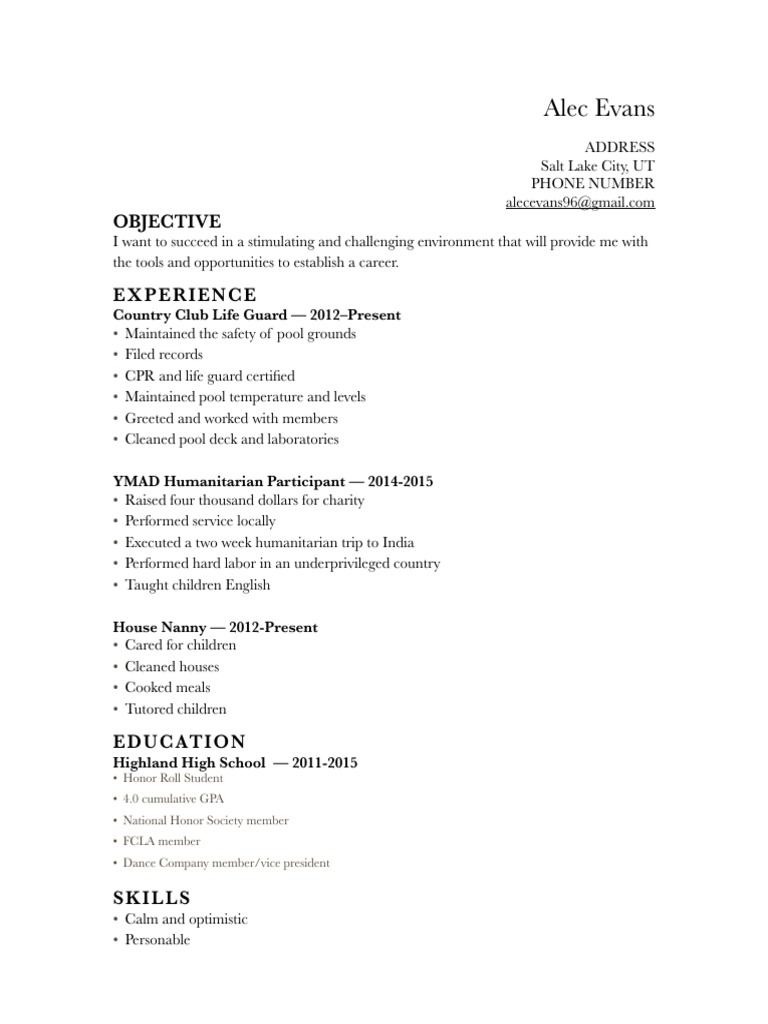 Resume Alec Evans | PDF | Career & Growth | Cooking, Food & Wine