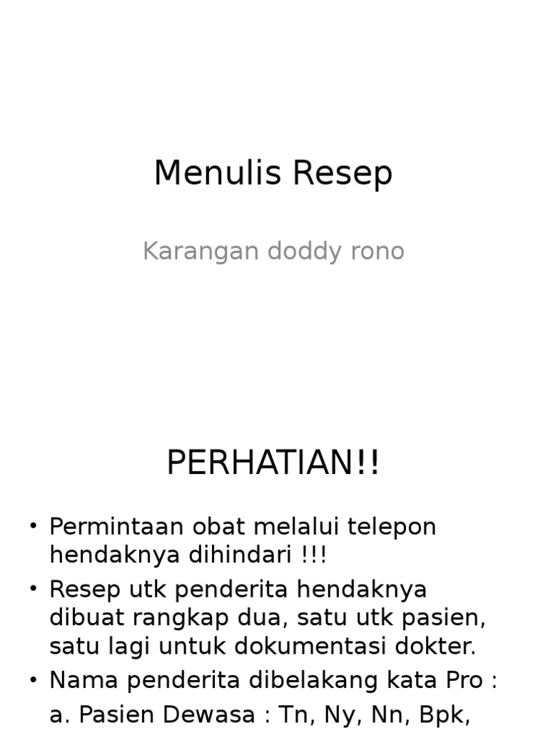 Cara Menulis Resep Ala Doddyrono | PDF
