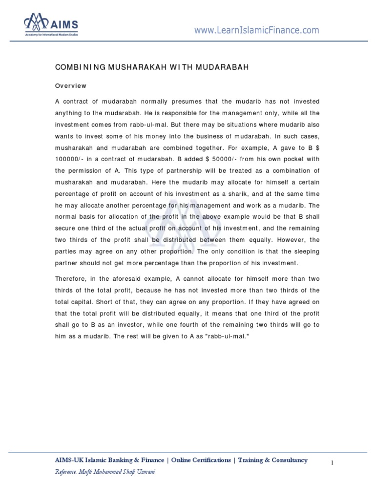 Combining Musharakah With Mudarabah | PDF | Investing | Economies