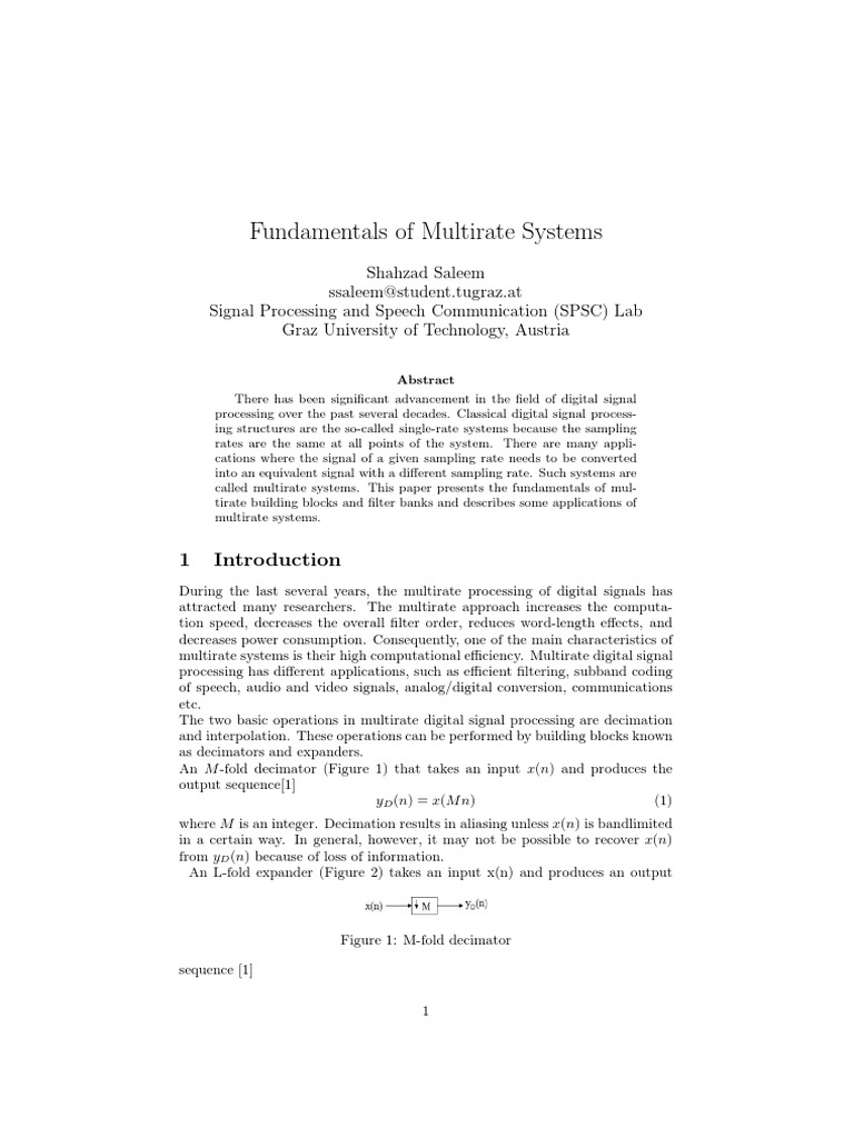 Fundamentals of Multirate Systems: An Introduction to Multirate Digital ...