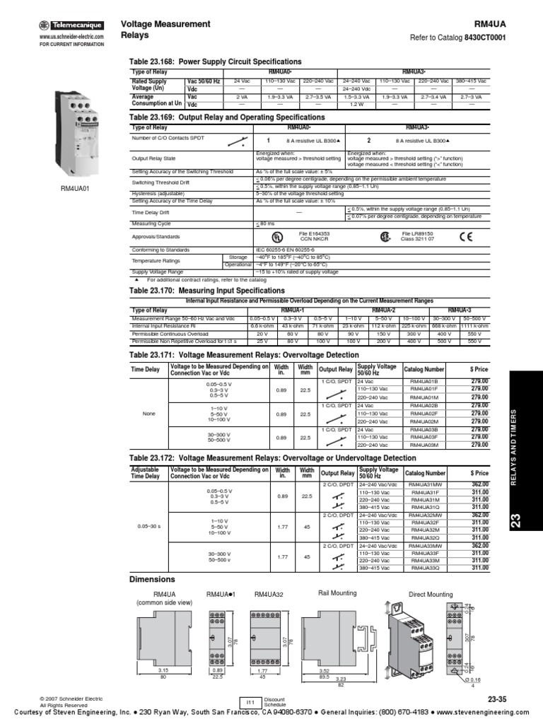 Measure voltage levels with Schneider Electric RM4UA relays | PDF ...