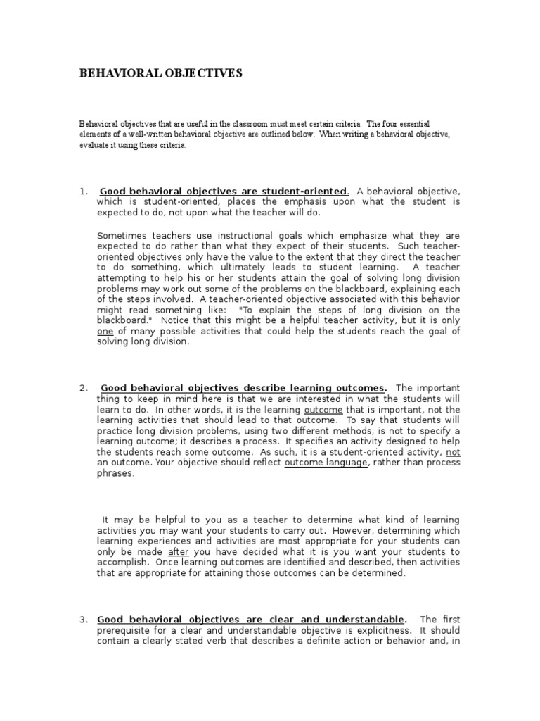 BEHAVIORAL OBJECTIVES.doc | Goal | Learning