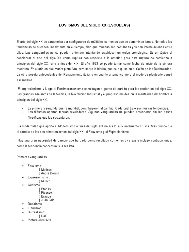 Los Ismos Del Siglo XX | PDF | Cubismo | Impresionismo