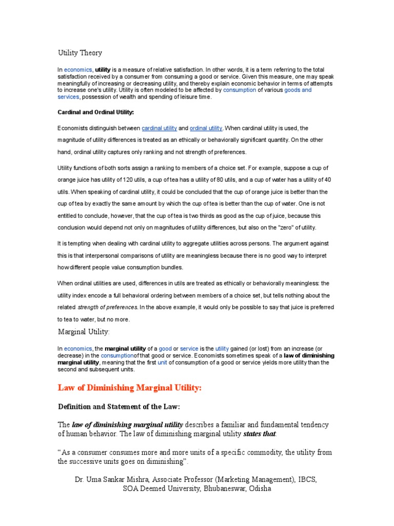 Utility Theory | PDF | Utility | Marginal Utility