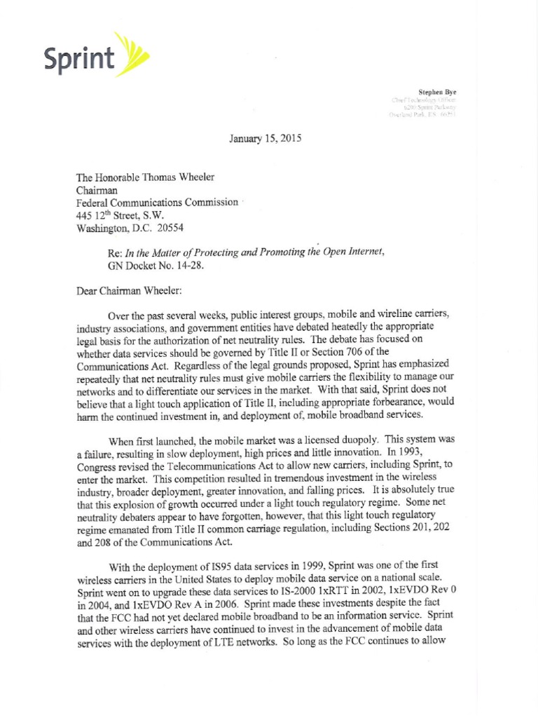 Sprint Letter 1-16-15 | PDF