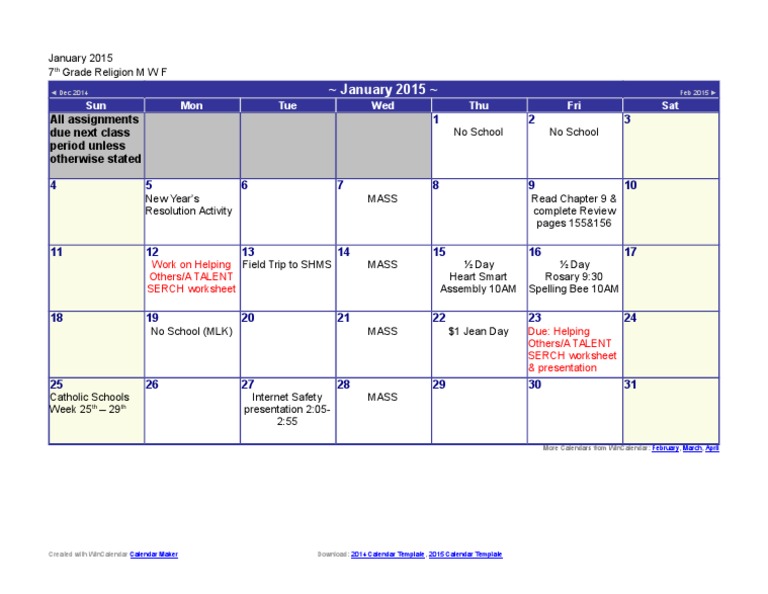 7th Grade Religion Schedule | PDF