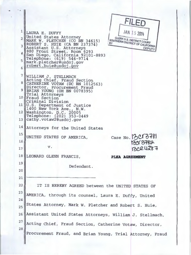 Leonard Francis Plea Agreement | PDF | United States Federal Probation ...