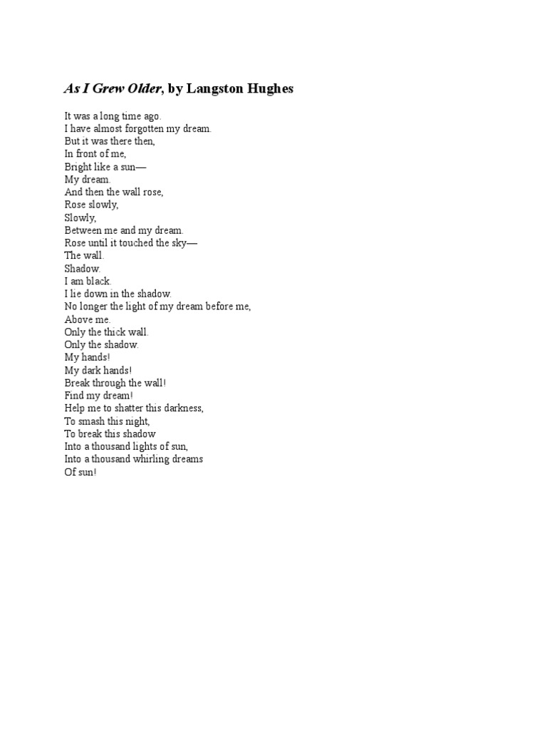 Langston Hughes' "As I Grew Older" | PDF