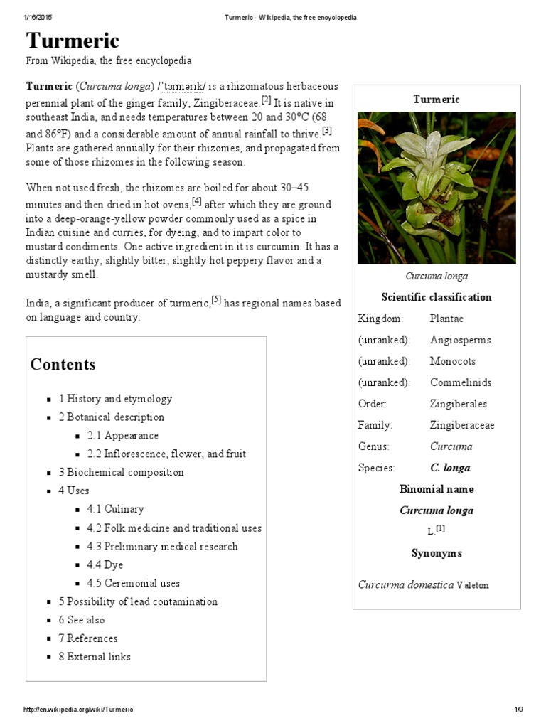 Turmeric - Wikipedia, The Free Encyclopedia | PDF | Turmeric | Foods