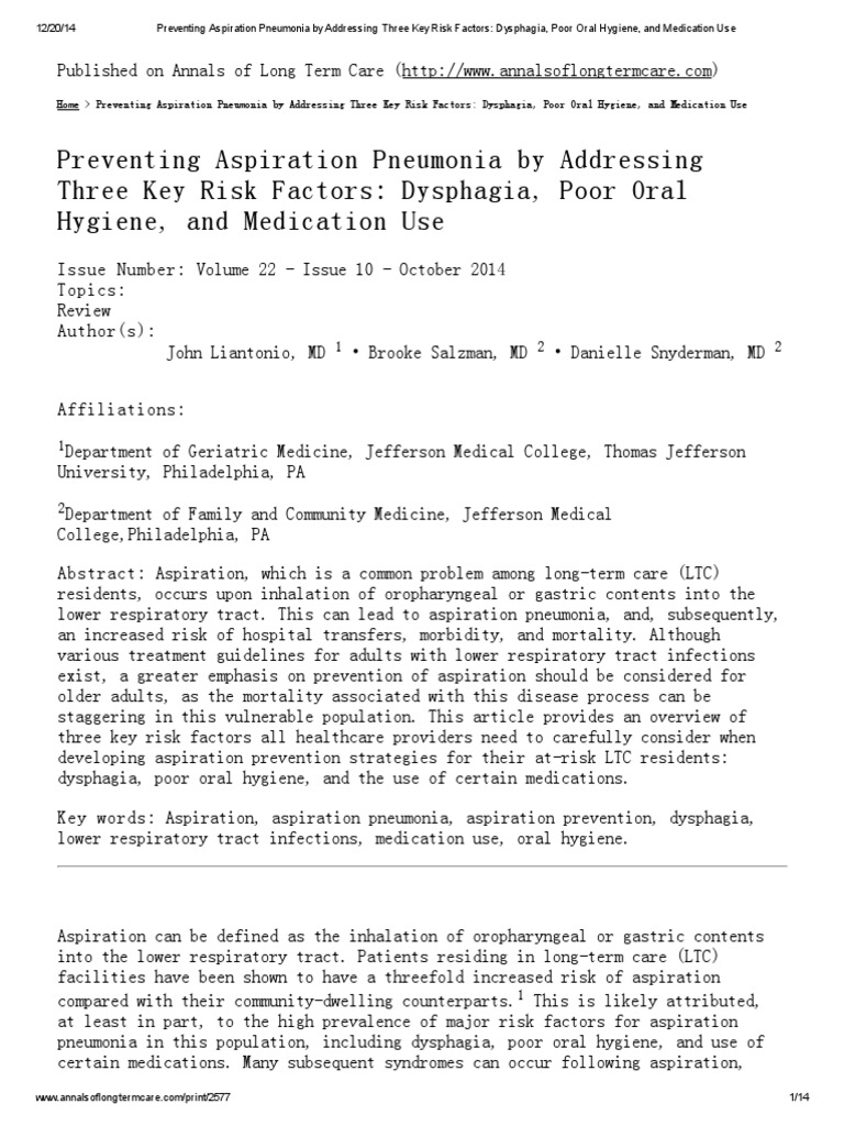 Preventing Aspiration Pneumonia by Addressing Three Key Risk Factors ...