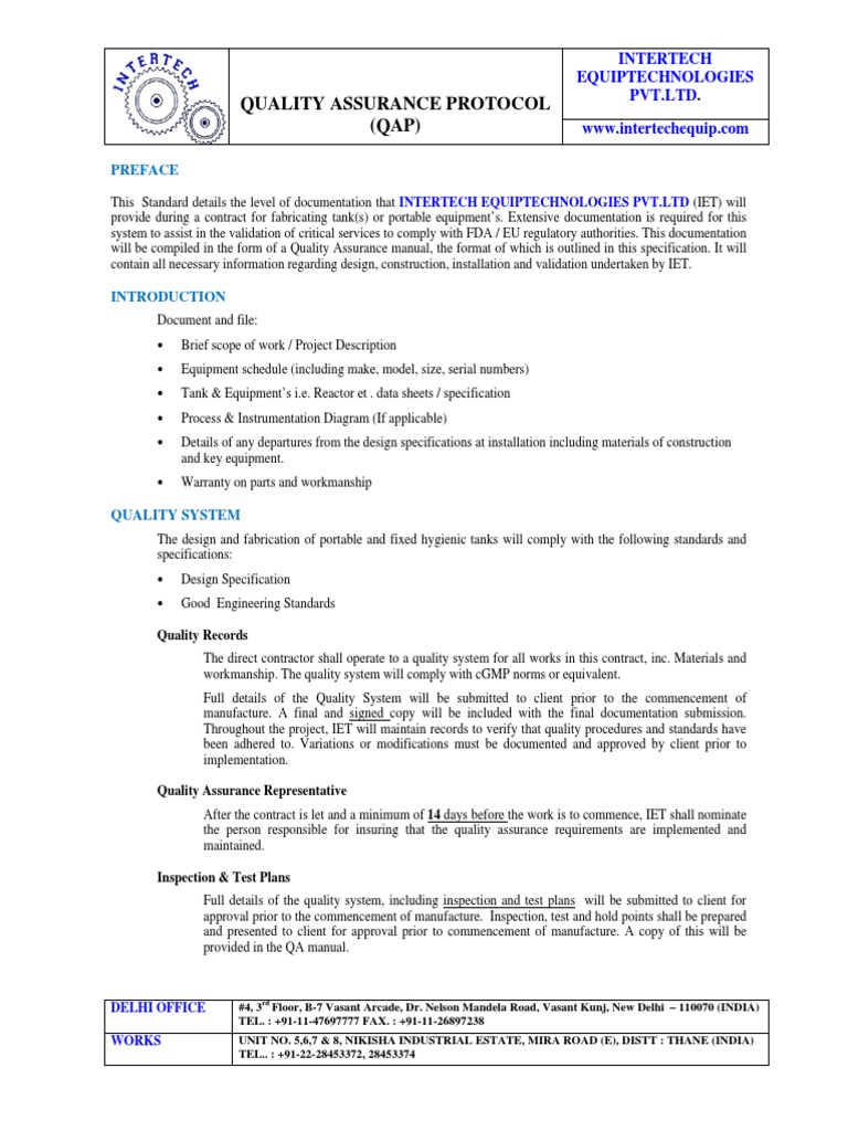 Qap | Specification (Technical Standard) | Quality Assurance