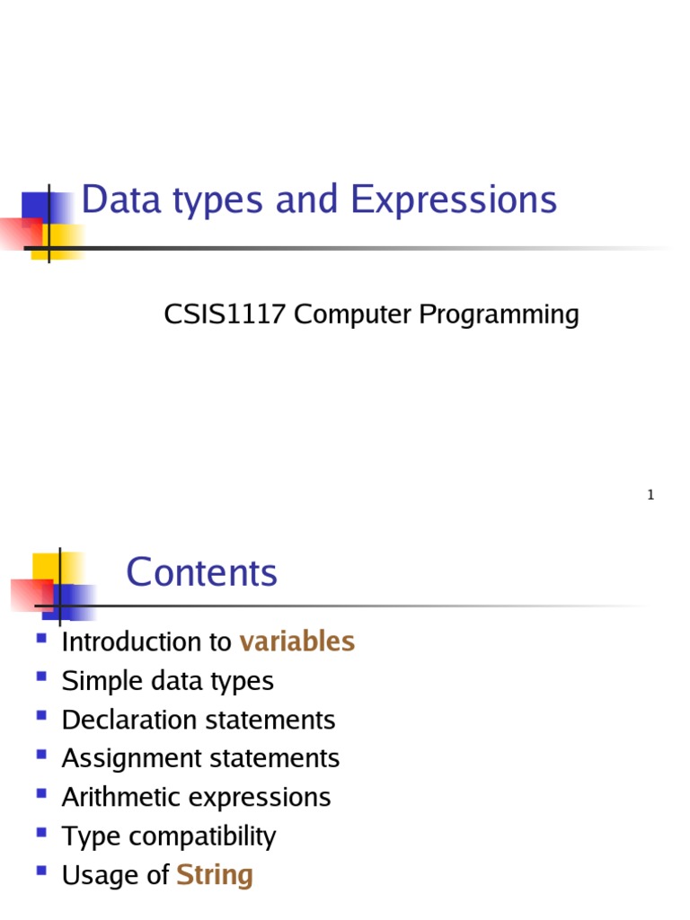 Data Types and Expressions: CSIS1117 Computer Programming | Download Free PDF | Integer ...