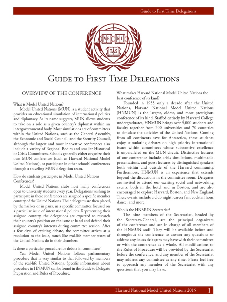 HNMUN 2015 Guide For First Time Delegatsions | PDF | Career & Growth | Politics