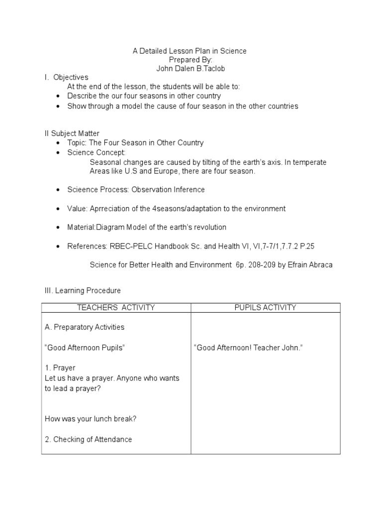 A Detailed Lesson Plan in Science