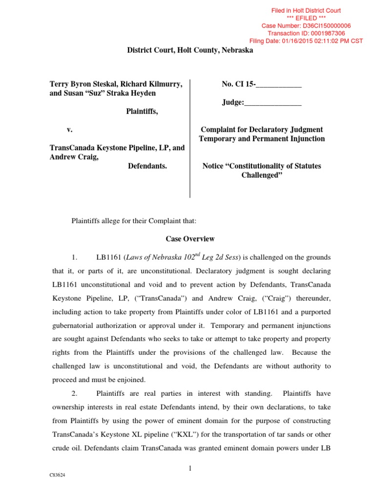 Holt County Complaint For Declaratory Judgment Temporary and Permanent ...