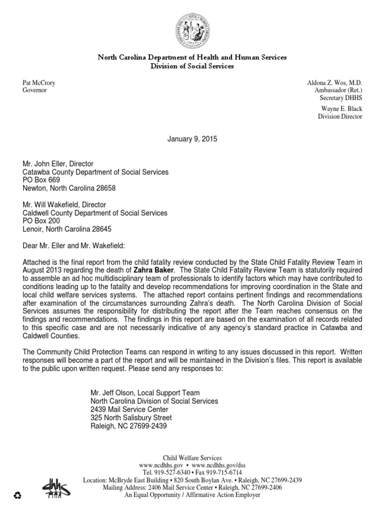 Letter of Release From NCDSS | PDF | Child Protective Services | Child ...
