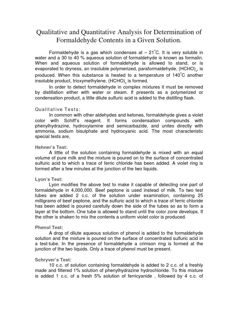Formaldehyde in Solutions | PDF | Formaldehyde | Solubility