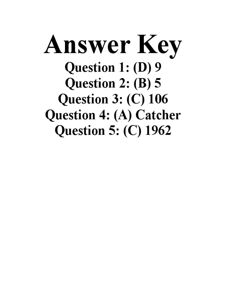 Quiz Answer Key for Questions 1-5 | PDF