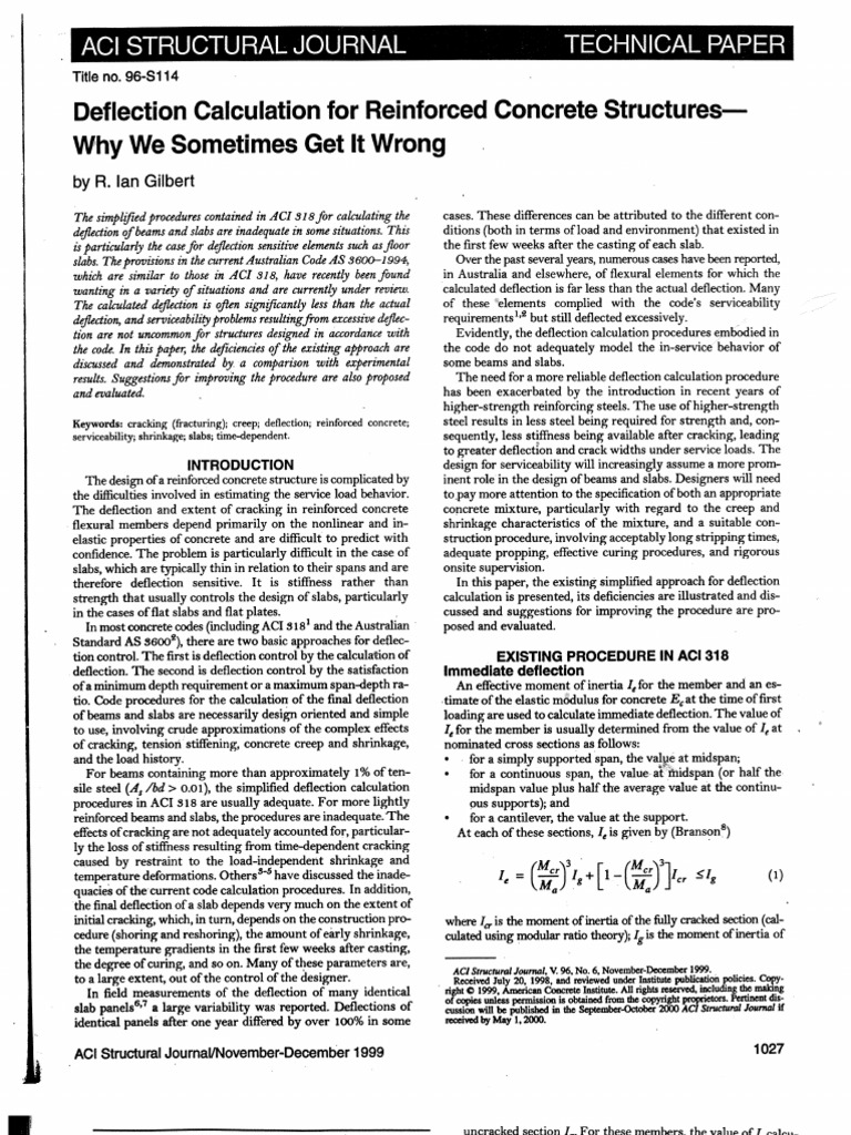 Deflection Calculation For Reinforced Concrete Structures - ACI Paper | PDF