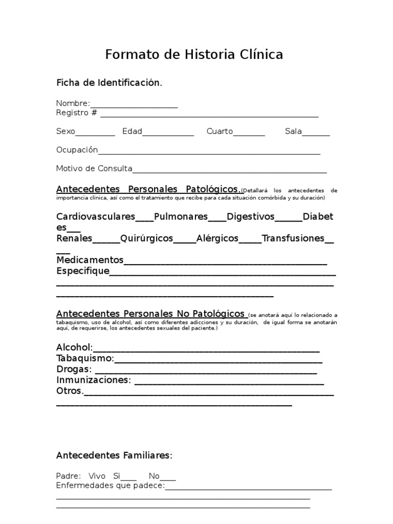 Formato de Historia Clínica | PDF | Medicina CLINICA | Medicina