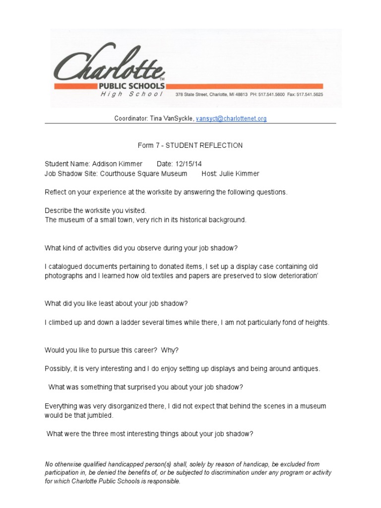 Student Reflection on Museum Job Shadow | PDF | Social Science | Travel