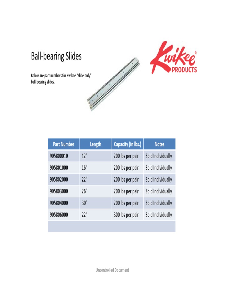 Ball Bearing Slides Ball Bearing Slides: Part Number Length Capacity ...