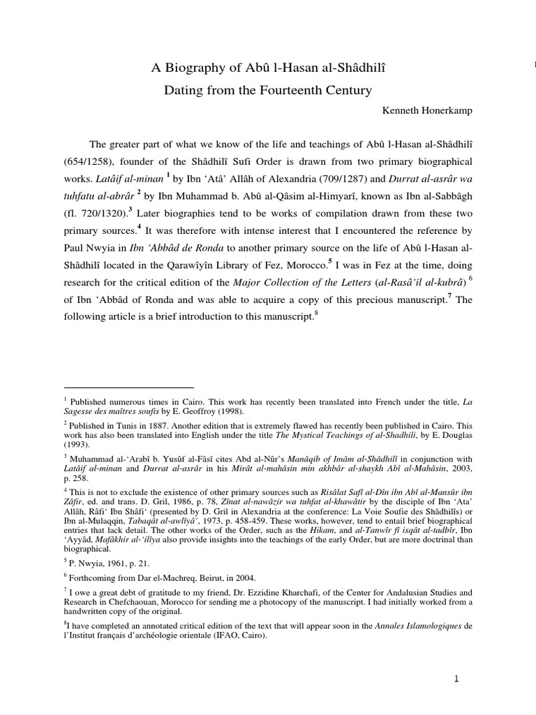 A Biography of SH Abul Hasan Shadhili by DR Kenneth Honerkamp | PDF ...