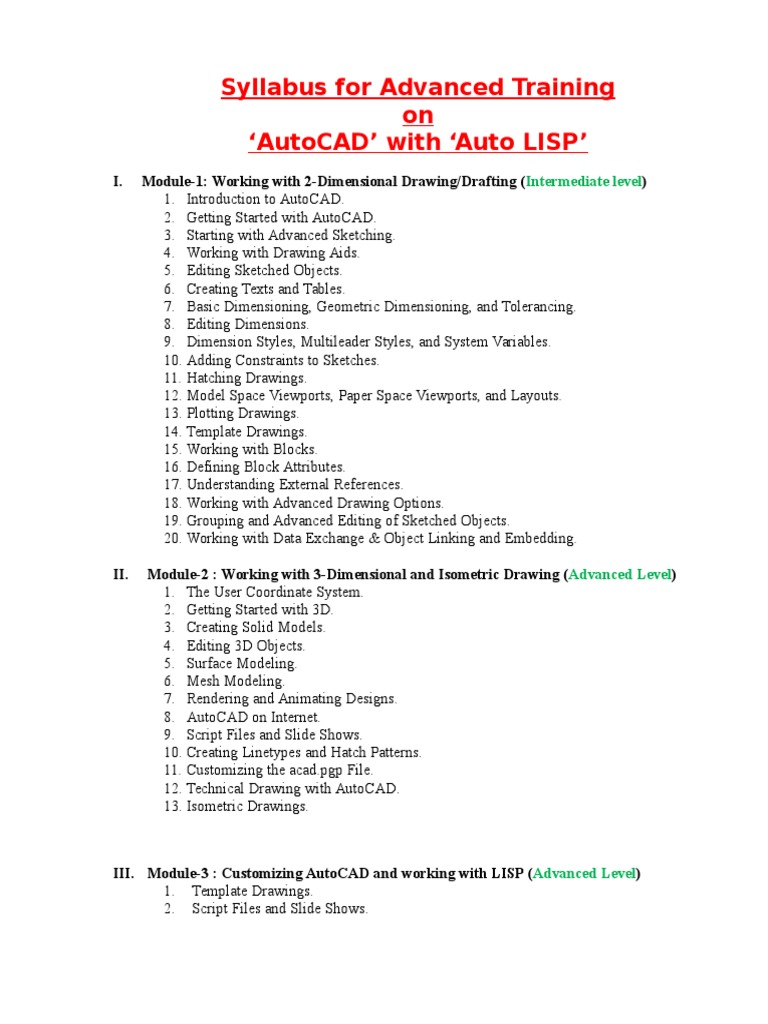 Syllabus For AutoCAD | PDF