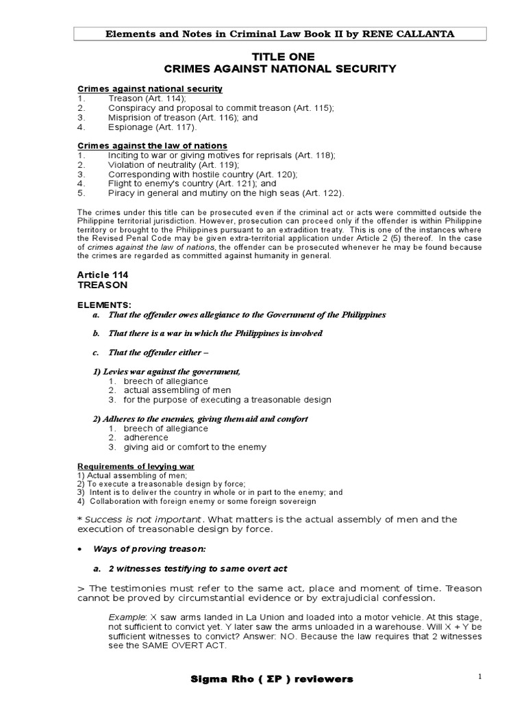 Criminal Law Book 2 Rene Calanta | PDF | Treason | Arrest