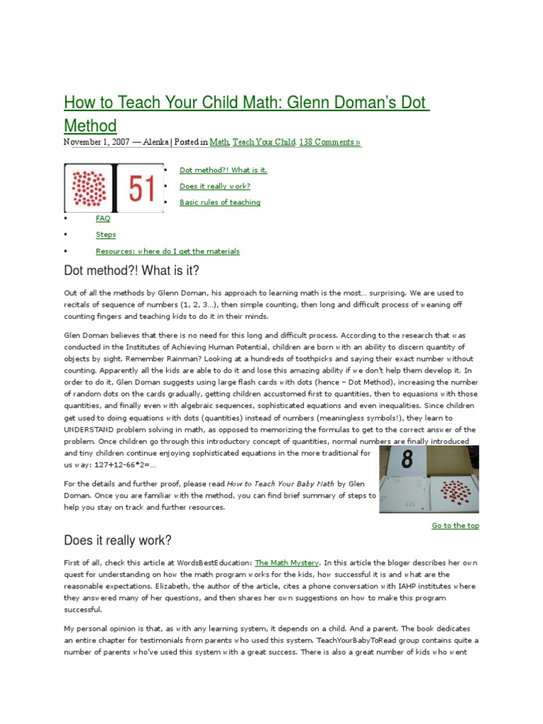 Glenn Doman's Dot Method for Math | PDF | Equations | Teaching Mathematics