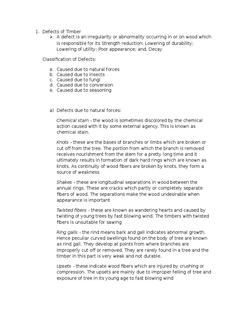 Defects of Timber | PDF | Wood | Decomposition