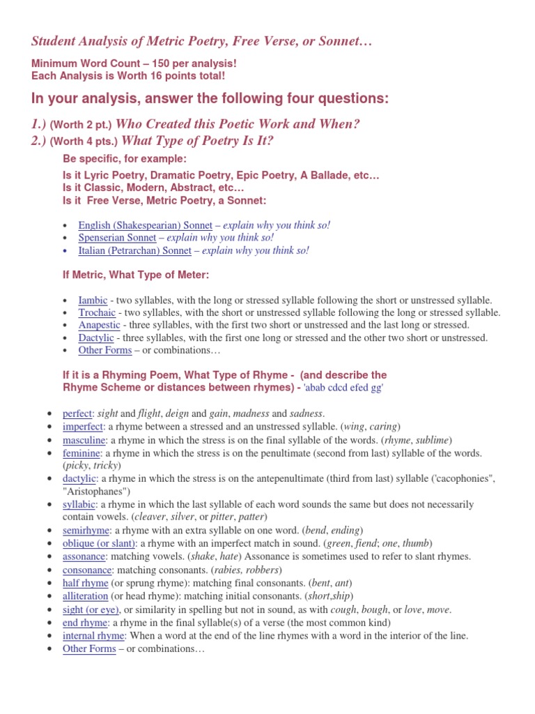 Poetry Analysis Guidelines for Students | PDF