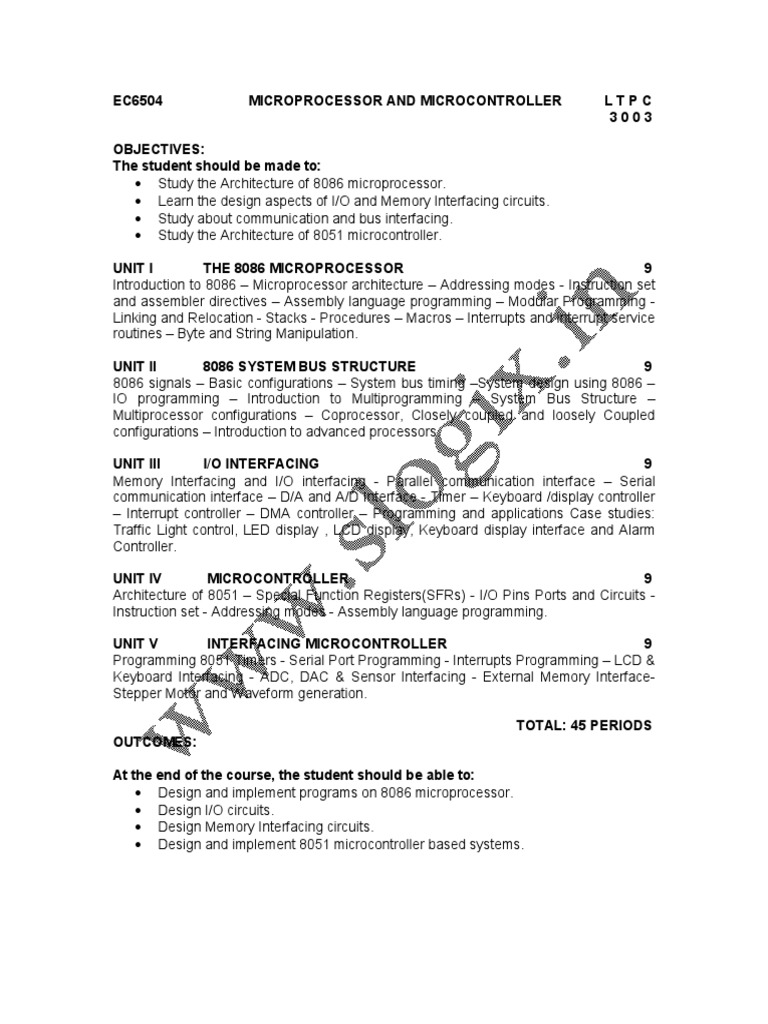 Ec6504 Microprocessor and Microcontroller Syllabus PDF | PDF
