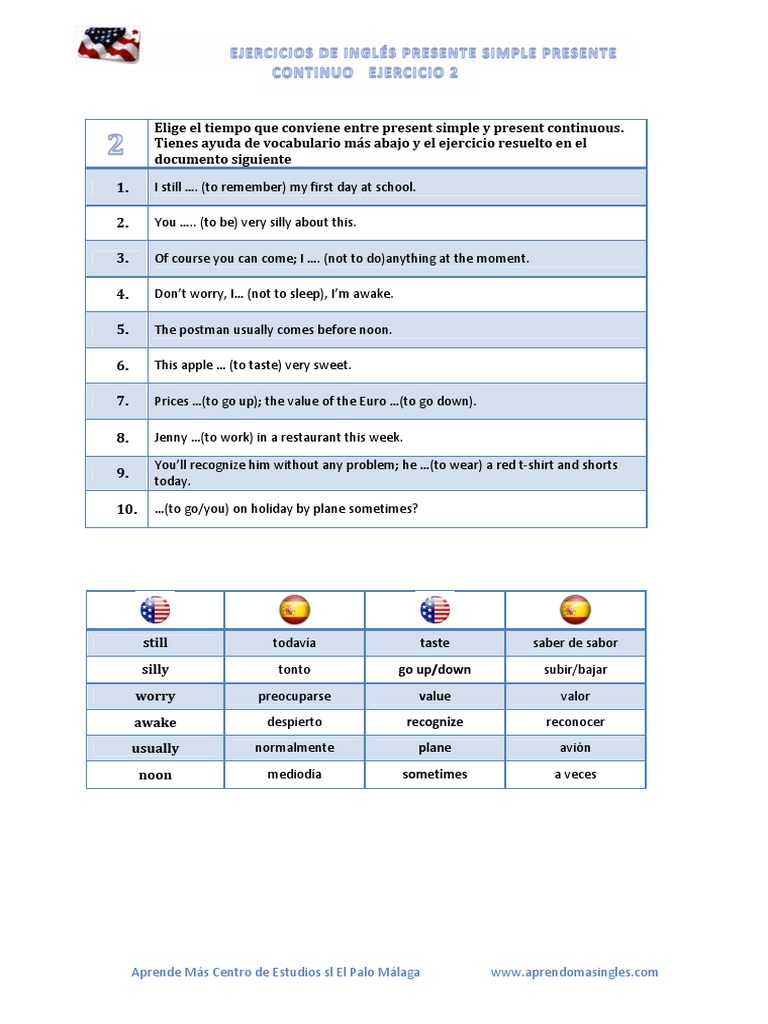 Present Simple Present Continuous Ejercicios Resueltos 2