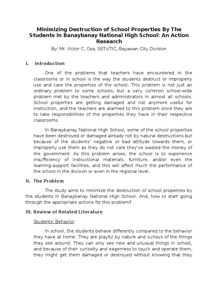 Reducing School Property Destruction | PDF | Curiosity | Laboratories