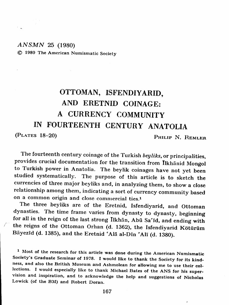 Ottoman, Isfendiyarid and Eretnid Coinage: A Curency Community in ...