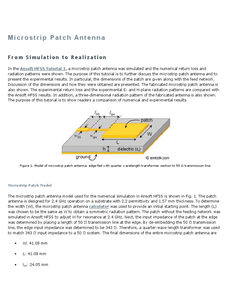 Microstrip Patch Antenna | PDF | Antenna (Radio) | Transmission Line