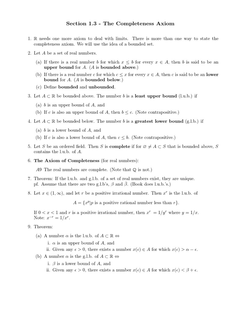 Completeness Axiom | PDF | Real Number | Mathematical Analysis