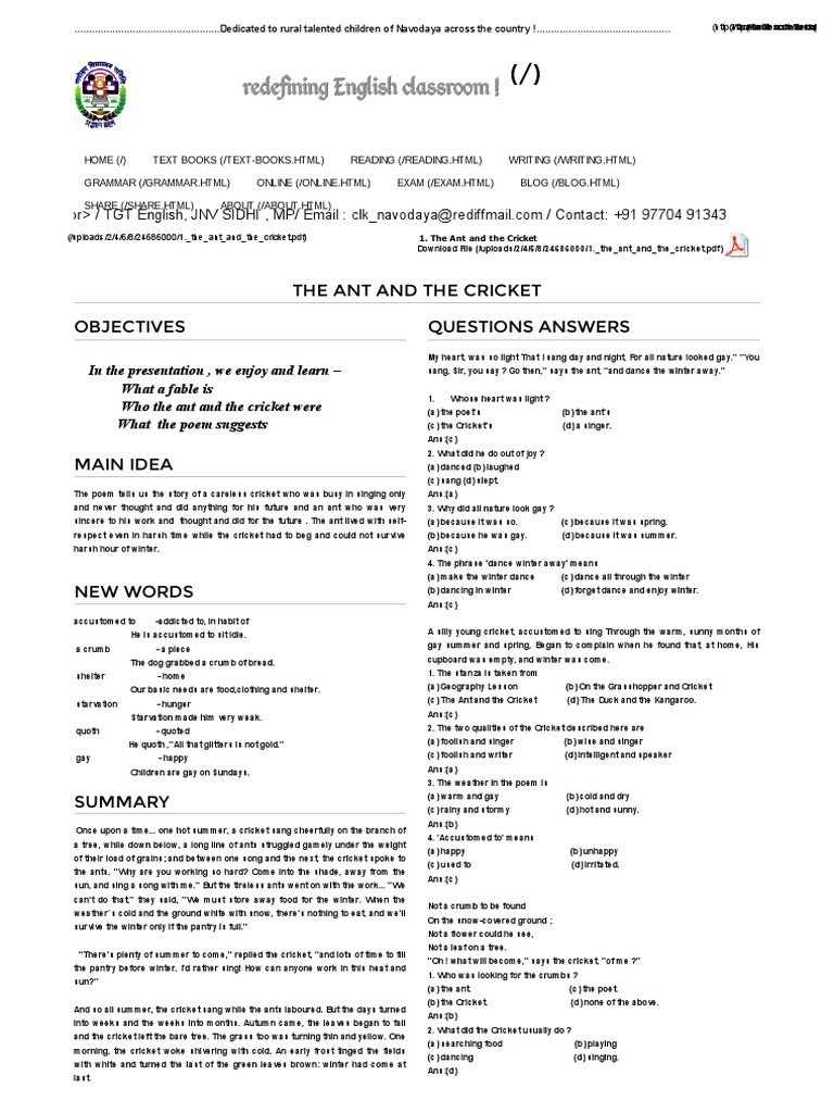 The Ant and The Cricket - English Is Easy ! | PDF