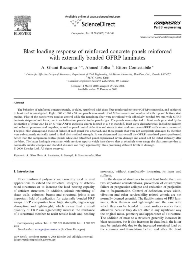 Blast Loading Response of Reinforced Concrete Panels Reinforced With Externally Bonded GFRP ...