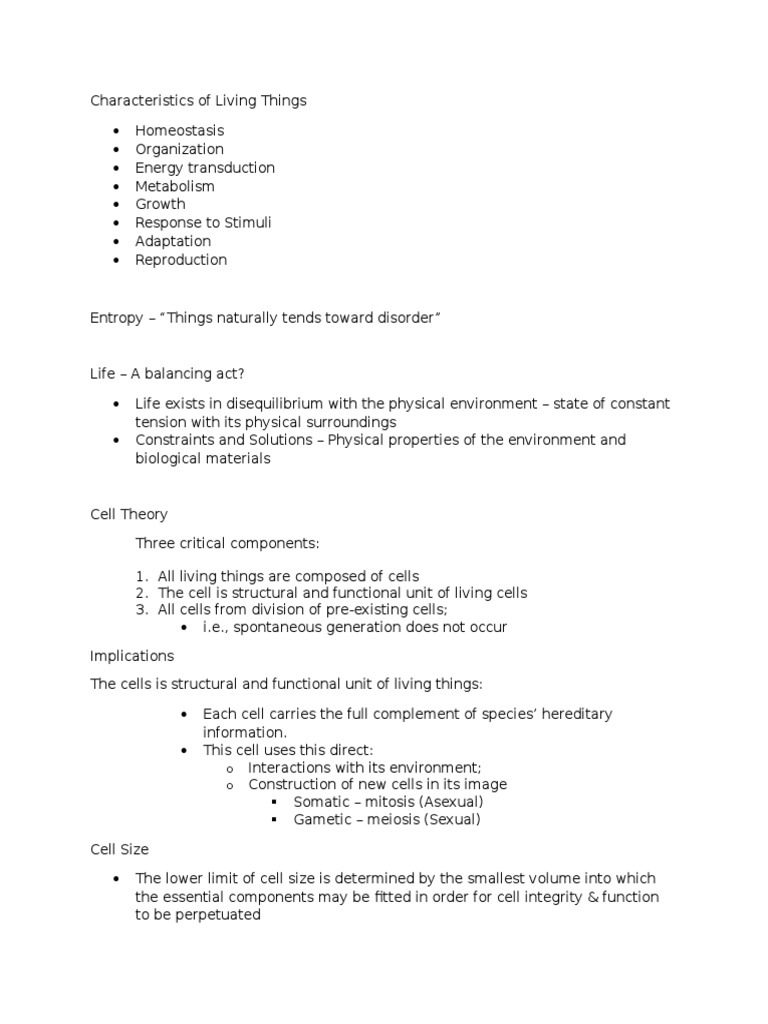 Biology Notes 1 | PDF | Cell Growth | Cell (Biology)